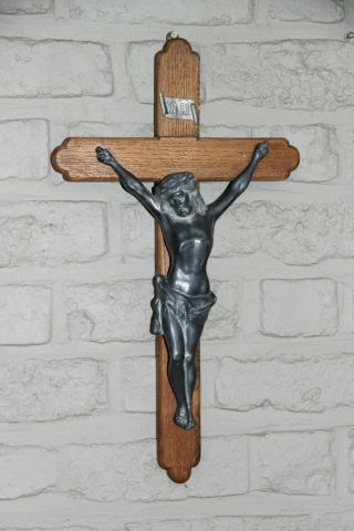 Antique French Religious Metal And Wood Crucifix | #27770001