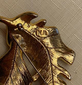Signed KJL Kenneth Lane Vintage LEAF BROOCH Pin Crystal Rhinestone ...