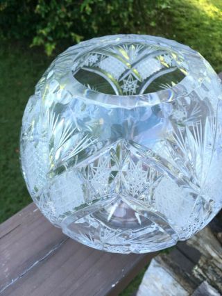 Large Heavy European Cut Glass Crystal Fish Bowl Vase Pinwheel Star ...