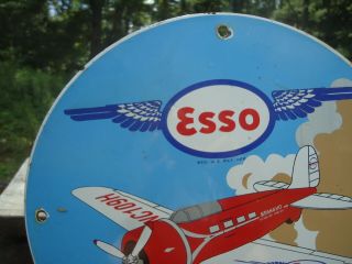 OLD VINTAGE ESSO AVIATION GASOLINE OIL PORCELAIN METAL GAS MOTOR OIL ...