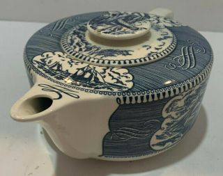 Vintage Currier And Ives Blue & White Tea Pot Clipper Ship And ...