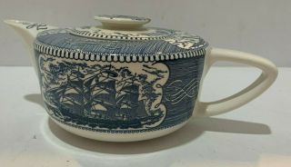Vintage Currier And Ives Blue & White Tea Pot Clipper Ship And ...