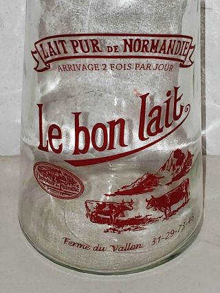 Vintage French Glass Milk Bottle Le Bon Lait Last Pur De Normandie ...