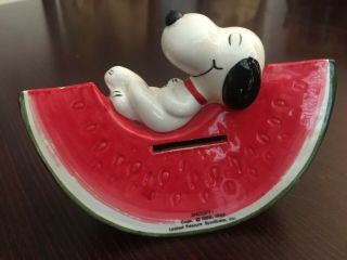 Vintage PEANUTS Snoopy On Watermelon Coin Bank Fruit Series W/Stopper ...