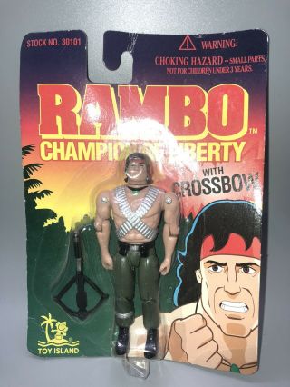 1995 RAMBO Champion Of Liberty W/ CROSSBOW Toy Island Stallone RARE NOC ...