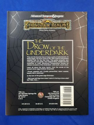 Adv Dungeons And Dragons 2nd Ed: Forgotten Realms The Drow Of The ...