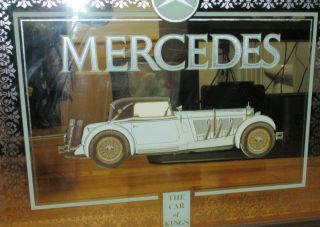 RARE VINTAGE MERCEDES THE CAR OF KINGS BAR MIRROR FRAMED IN WOOD ...