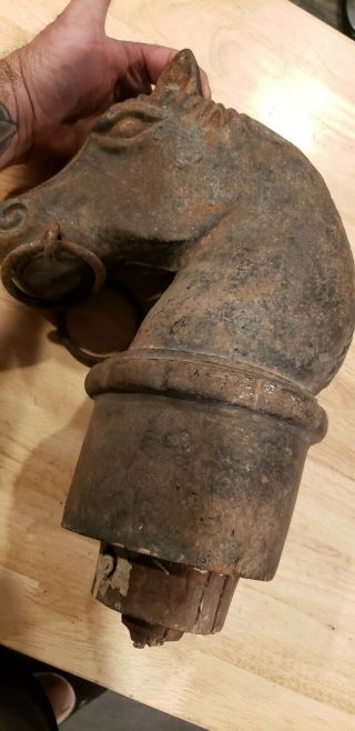 Antique 13 " 2 Ring Horse Head Cast Iron Hitching Post Topper | #52146980