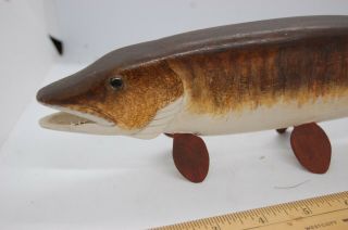 VINTAGE 14 " WOOD CARVED MUSKIE FISH MINNESOTA FOLK ART | #52292749
