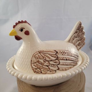 Vintage Chicken Hen On Nest Trinket Box Candy Dish Farm Decor | #52612985