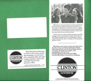 Bill Clinton For Governor Political Campaign Brochure And Two Pushcards ...