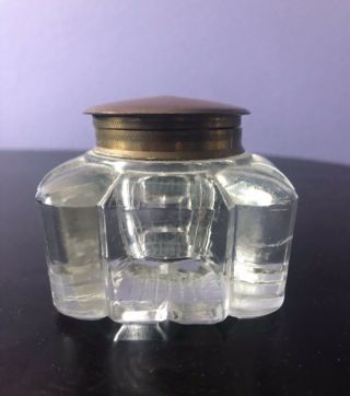 Vintage Leaded Glass Inkwell Early 20th Century With Brass Top | #53841999