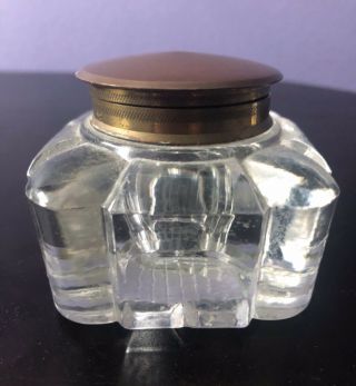 Vintage Leaded Glass Inkwell Early 20th Century With Brass Top | #53841999