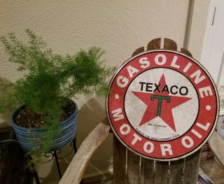 Texaco Gasoline Oil Logo 24 " Large Metal Tin Sign Vintage Garage Man ...