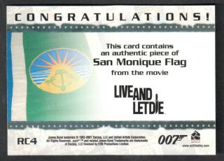 THE COMPLETE JAMES BOND 2007 Costume RELIC PROP Card RC4 Live And Let ...
