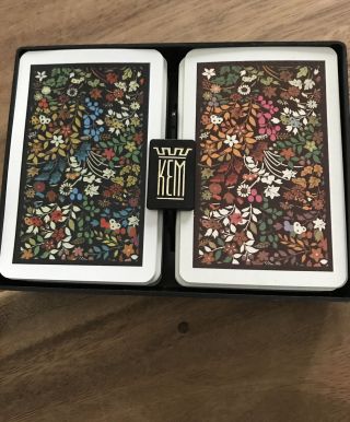 VINTAGE KEM PLASTIC PLAYING CARDS WITH HOLDER 2 DECKS AND BOOKLET AND ...